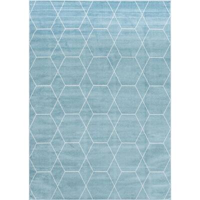 StyleWell Trellis Frieze Light Blue/Ivory Blue 7 ft. x 10 ft. Geometric ...
