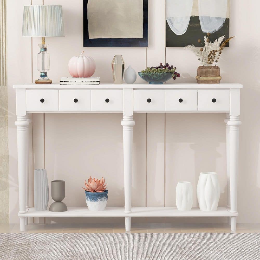 Polibi 59.8 in. White Rectangle Wood Console Table Entryway Table RS519 ...