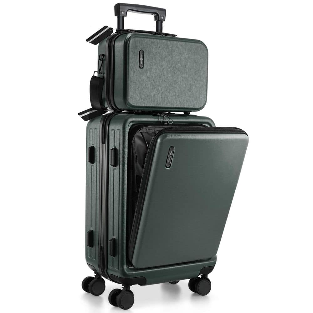 TRAVELARIM 2-Piece Green Hard Carry-On Weekender Luggage Set Expandable ...