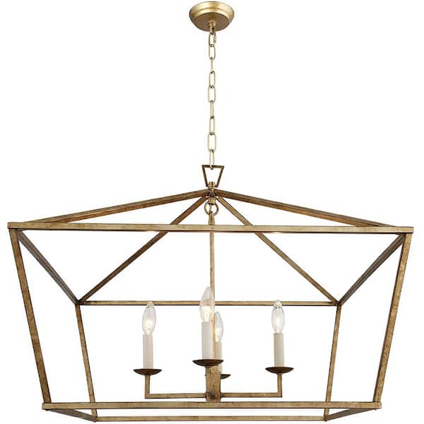 Sedley 4-Light Rustic Gold Square Chandelier for Living Room with No ...