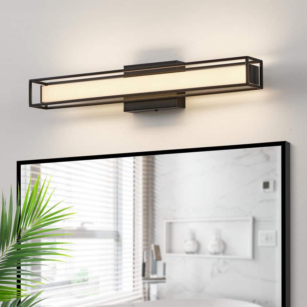 KAWOTI 24 in. 1-Light Black Modern Integrated LED Vanity Light Bar for ...