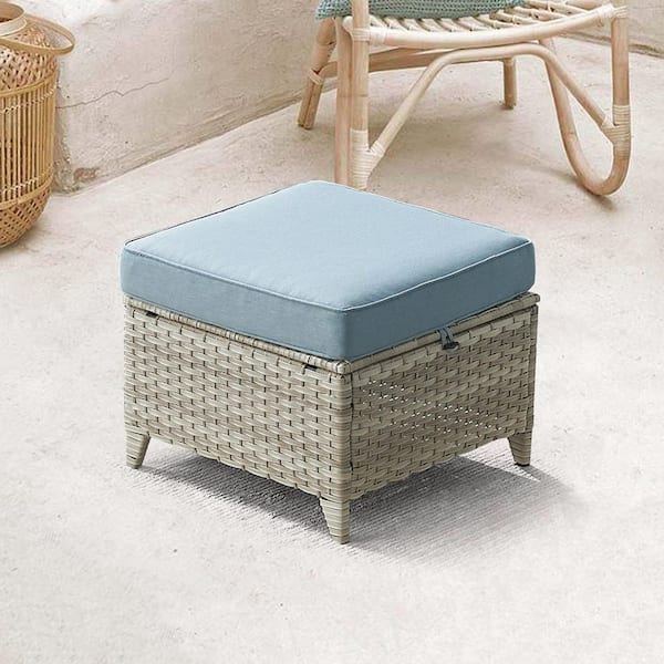 moosprr ArcLine Light Beige Wicker Outdoor Ottoman with Olefin Baby ...