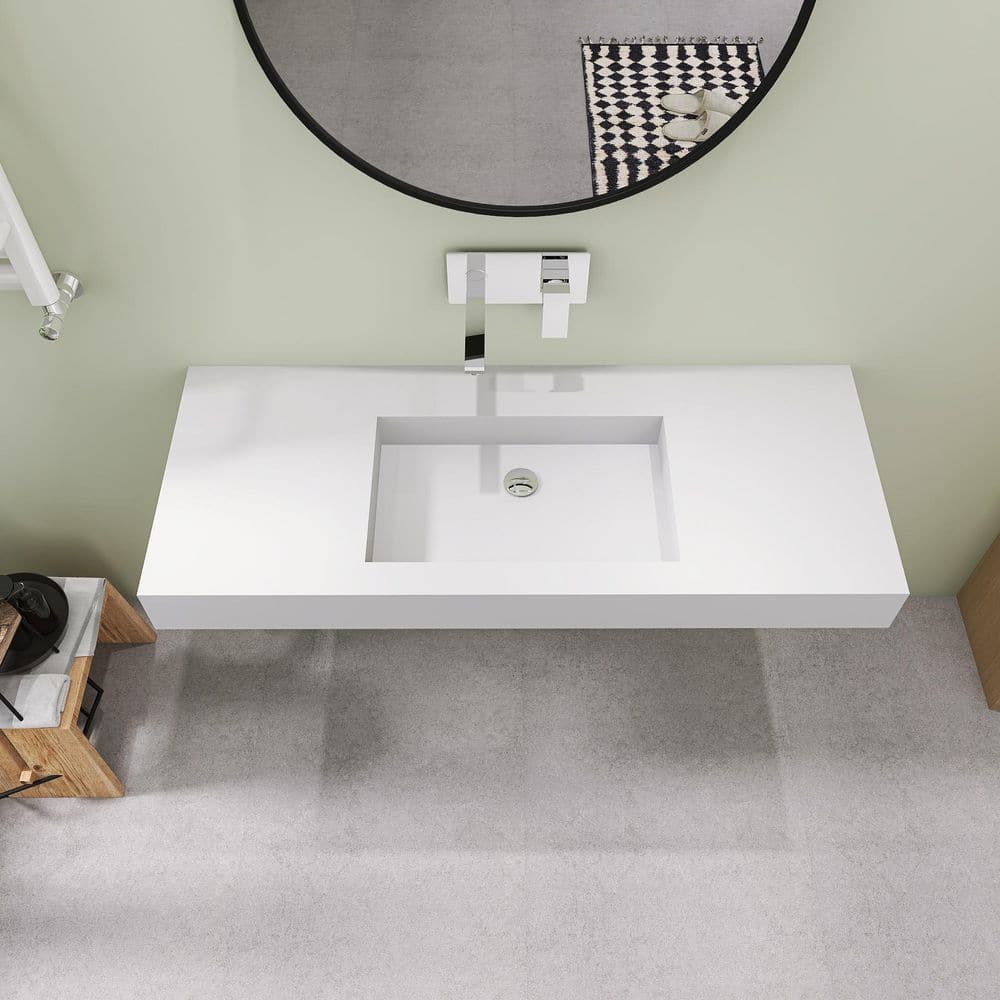 SJ STAR&JANE 47 in. Wall Mount Rectangle Vessel Sink, Solid Surface Bathroom Vessel Sink in ...