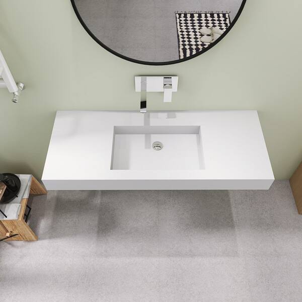 SJ STAR&JANE 47 in. Wall Mount Rectangle Vessel Sink, Solid Surface Bathroom Vessel Sink in ...