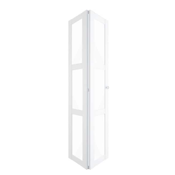 TENONER 30 in x 80 in, Frosted Glass, Solid Core, Light Brown, 3 Lite ...