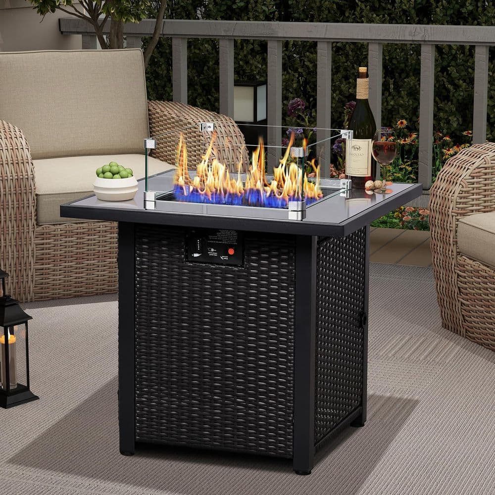 JUSKYS 28 in. Propane Gas Fire Pit Table 50000 BTU Rectangular Fire Pit ...