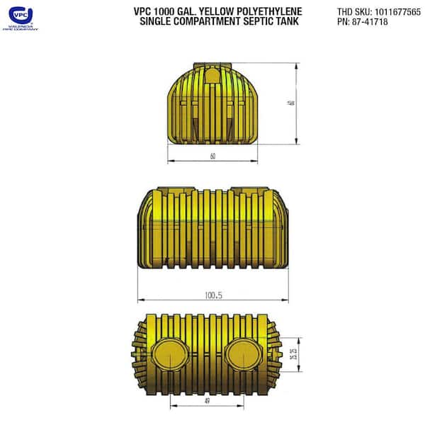 VPC 1000 Gal. Yellow Polyethylene Single Compartment Septic Tank 87 ...