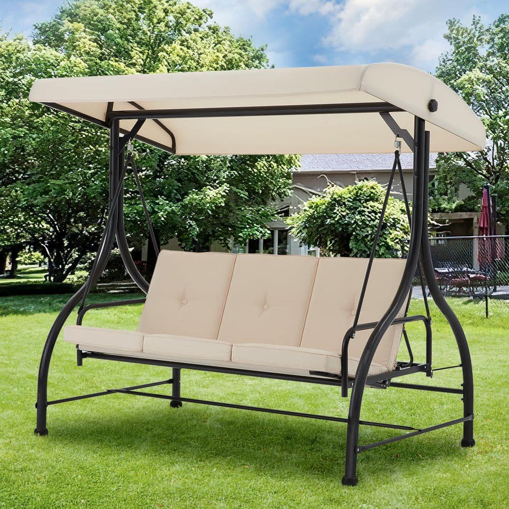 Zeus & Ruta 3-Seat Outdoor Converting Porch Patio Swing with Canopy ...