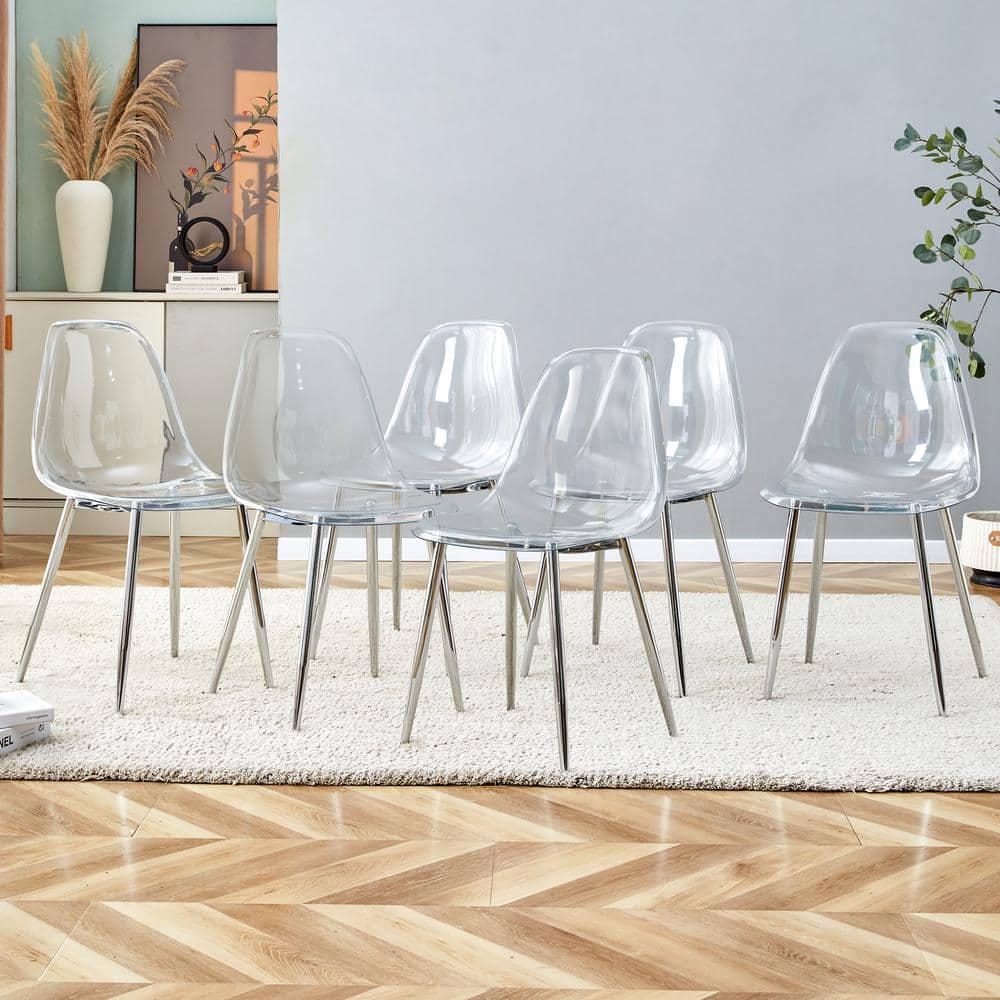 Clihome Modern Simple Sliver Dining Chair with Plating Metal Leg (Set ...