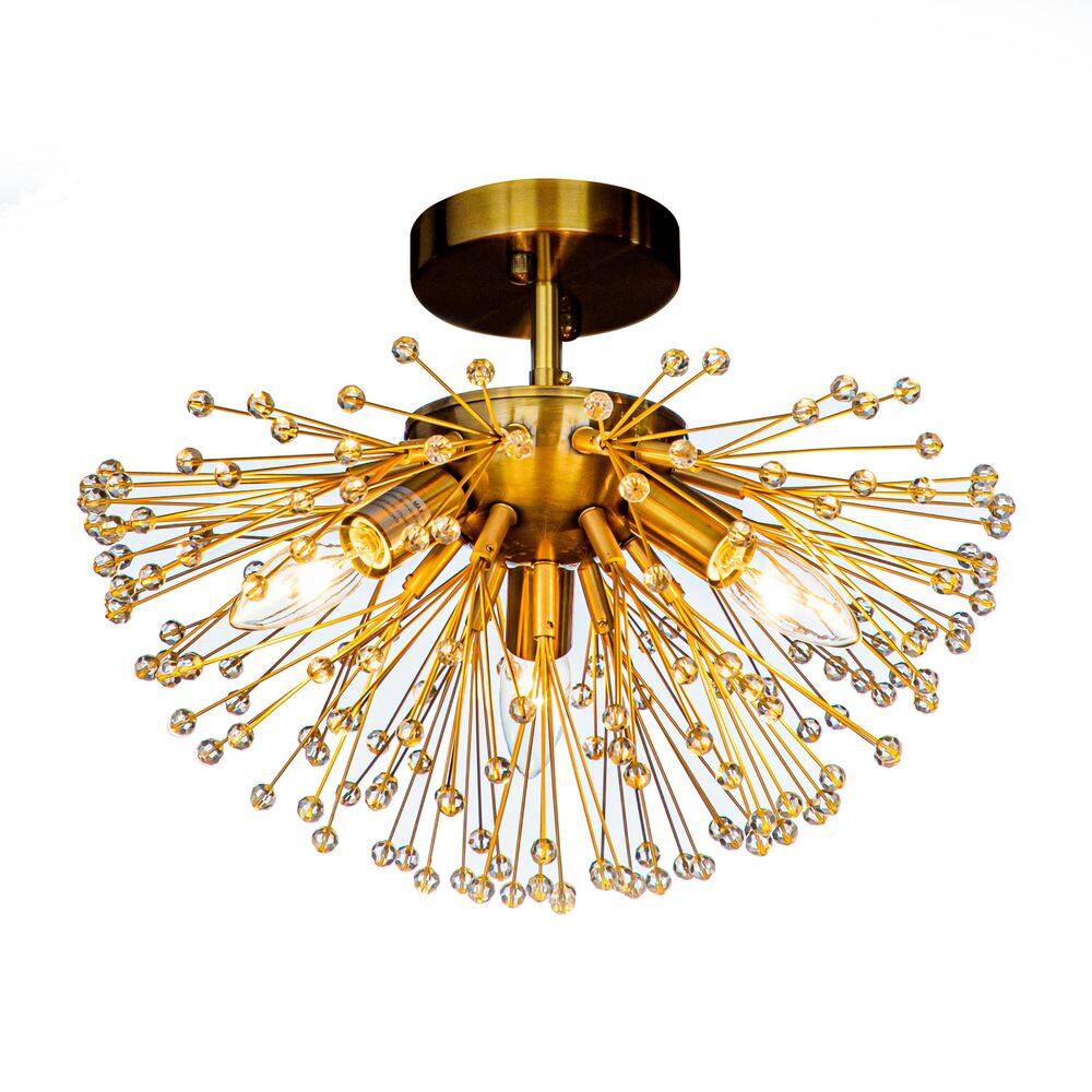 ALOA DECOR 14.6 in. 3-Lights Modern Glam Antique Gold Firework Sputnik ...