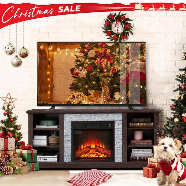 SUNRINX 58 in. W Freestanding Wooden Modern Electric Fireplace TV Stand ...