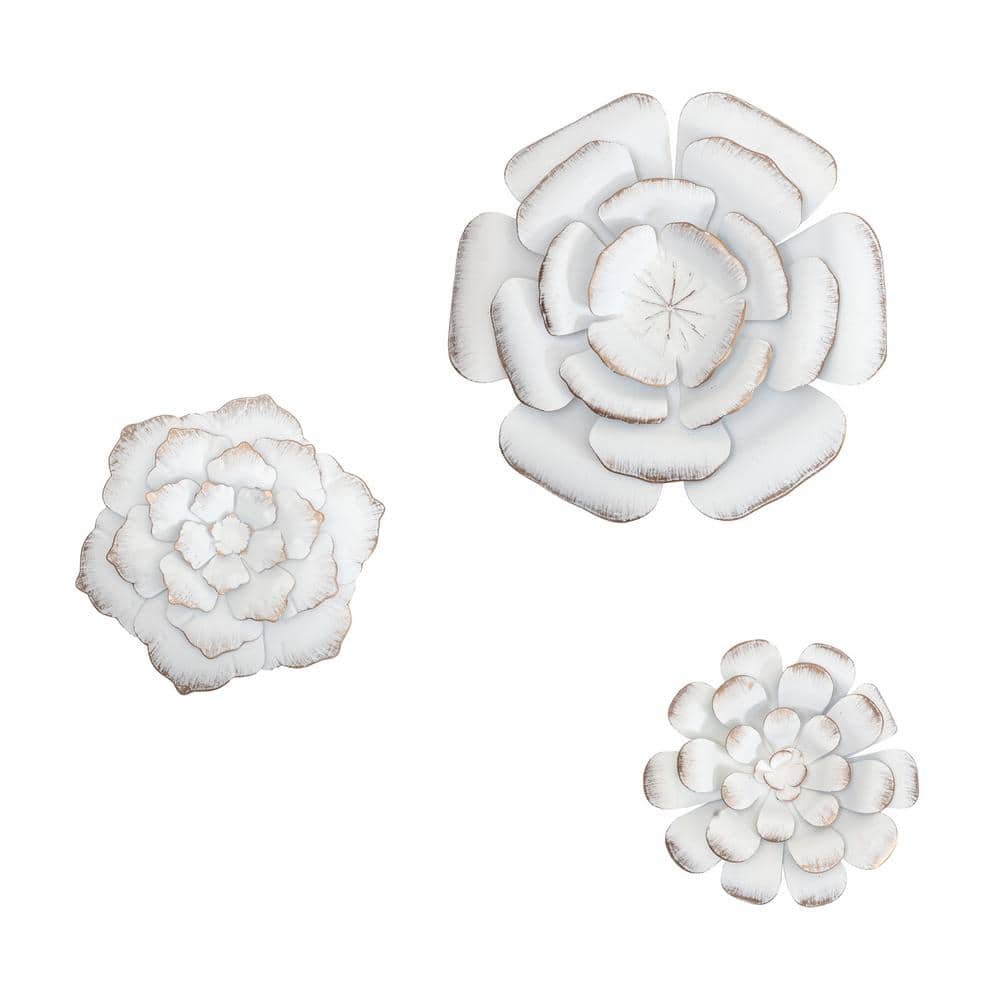 HABITAT DECOR Lani White Flowers Iron Wall Art Set of 3 WA8931CXW - The ...