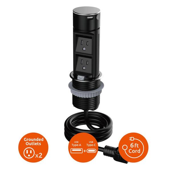 Link2Home Space Saver Pop Up-Outlet, 2 Power Outlets, 2 USB Ports A/C 2 ...