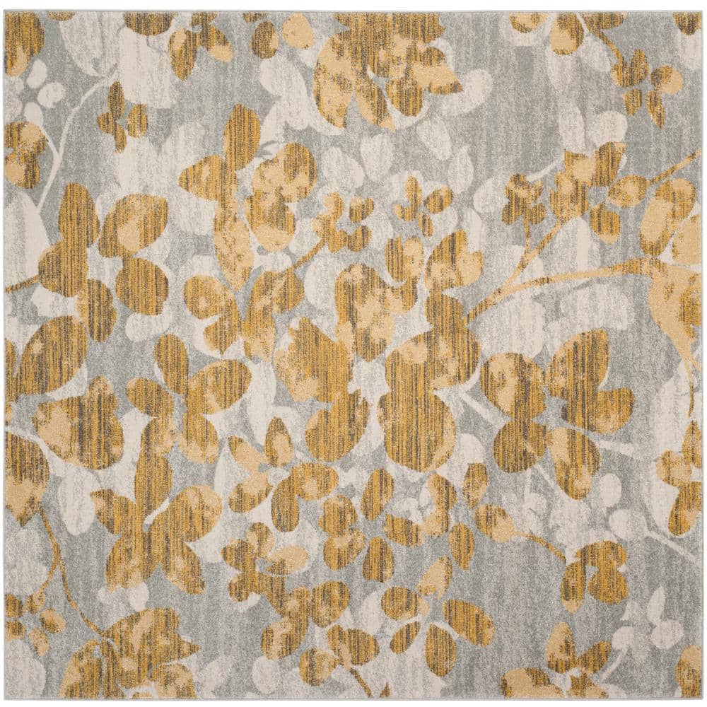 SAFAVIEH Evoke Gray/Gold 7 ft. x 7 ft. Square Floral Area Rug EVK236P ...
