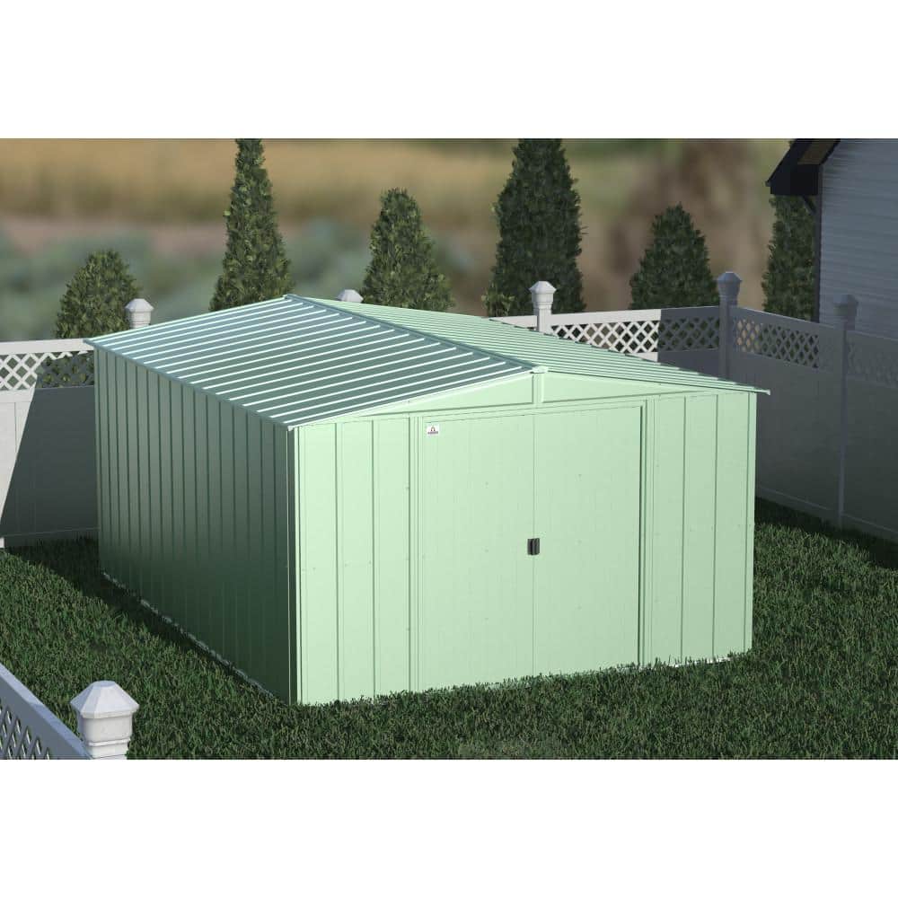 Arrow 10 ft. x 14 ft. Green Metal Storage Shed With Gable Style Roof ...