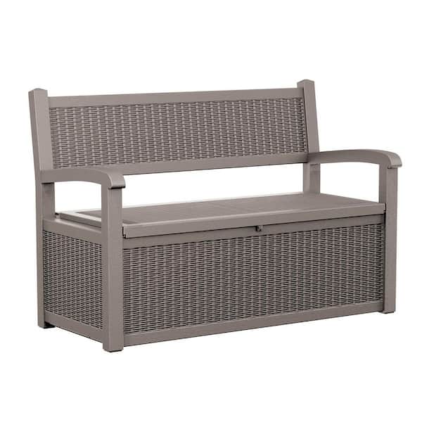 Tozey 80 Gal. Brown Outdoor Storage Bench Plastic Deck Box with Back ...