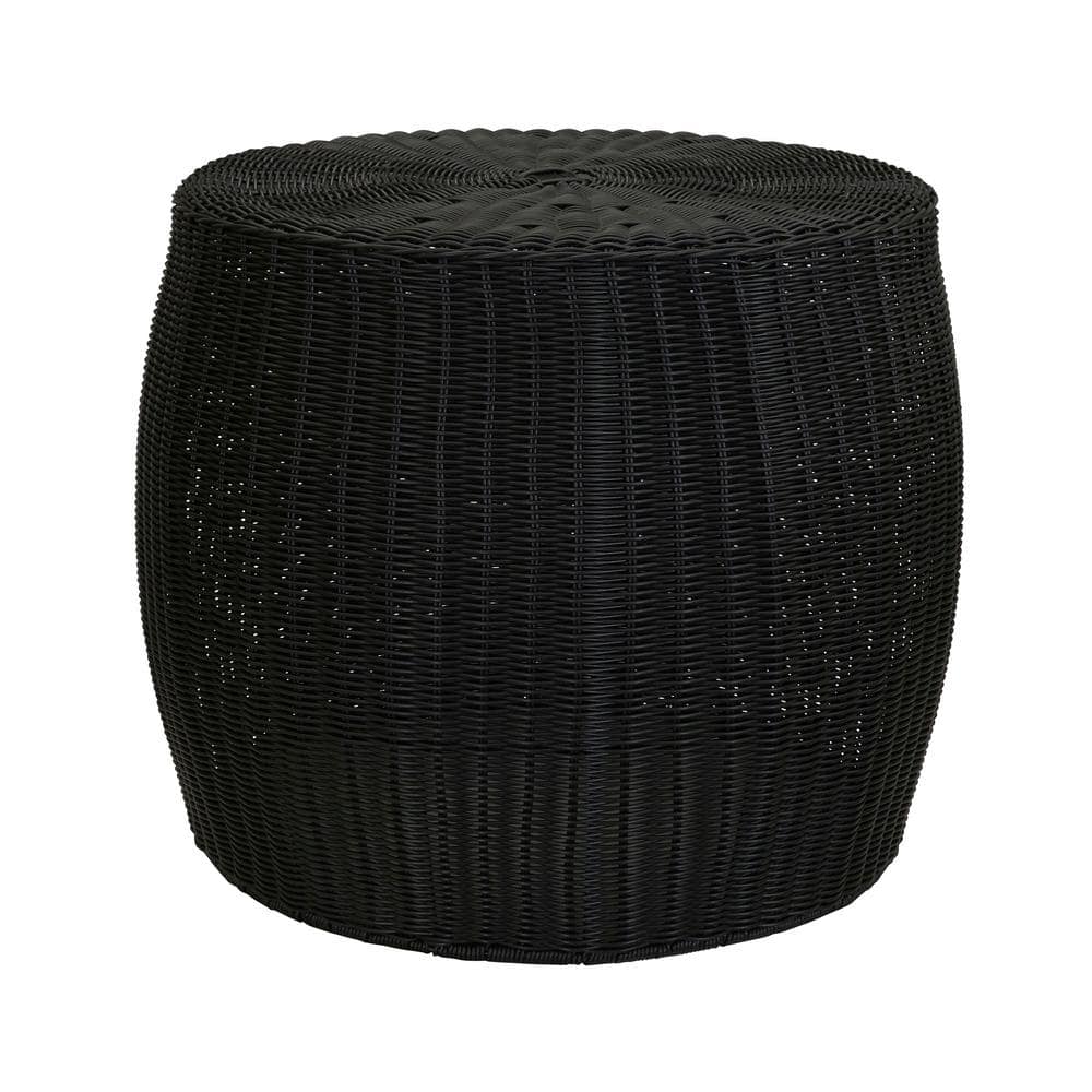 HOUSEHOLD ESSENTIALS Resin Wicker 20 in. Black Side Table, Accent Table ...