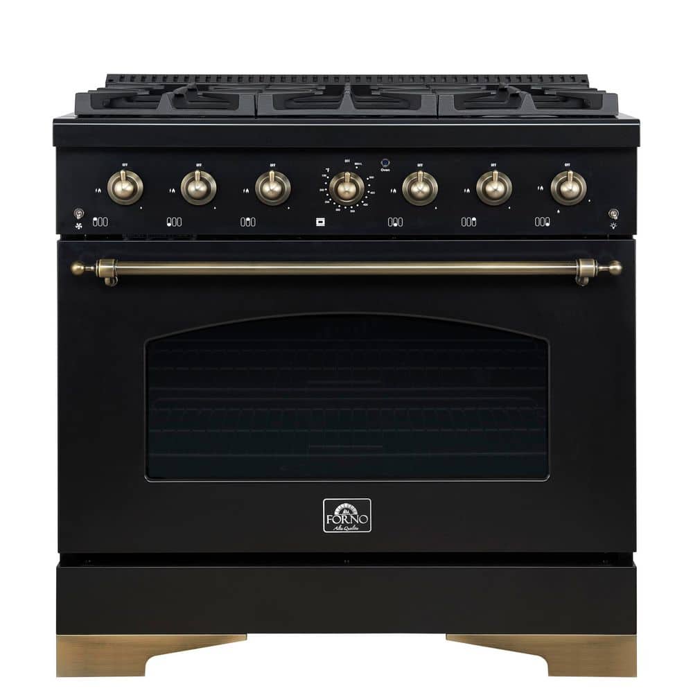 Forno Antico 36 in. Black Gas Range 6 Burner FFSGS6219-36BLK - The Home ...