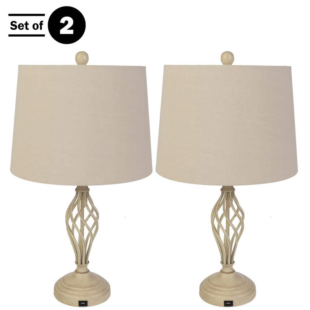 Lavish Home Set of 2-Modern Table Lamps with USB Charging Ports and LED ...