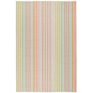 DASH & ALBERT Ana Ticking Machine Washable Aqua 2.6 ft. x 8 ft. Indoor ...