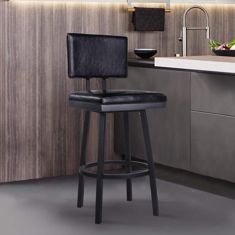 Armen Living Balboa 26 in. Black High Back Metal Swivel Counter Stool ...