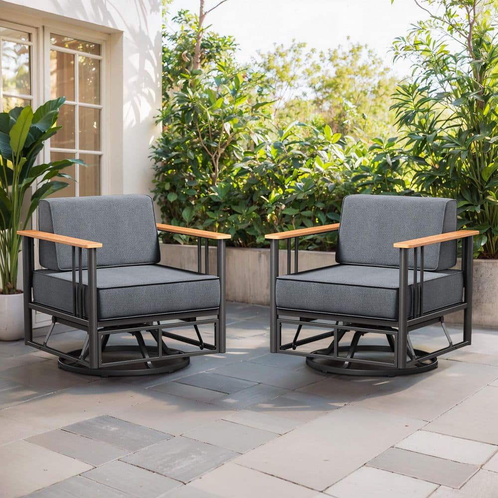 Opohoro Puffin Swivel Glider Black Metal Frame Outdoor Rocking Chairs ...