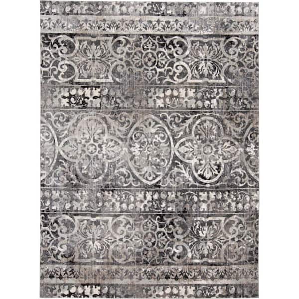 HomeRoots 4 ft. x 6 ft. Gray and Ivory Abstract Area Rug 2000512057 ...