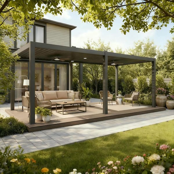 Mondawe 10 ft. x 22 ft. Dark Gray Aluminum Outdoor Solar-Powered ...