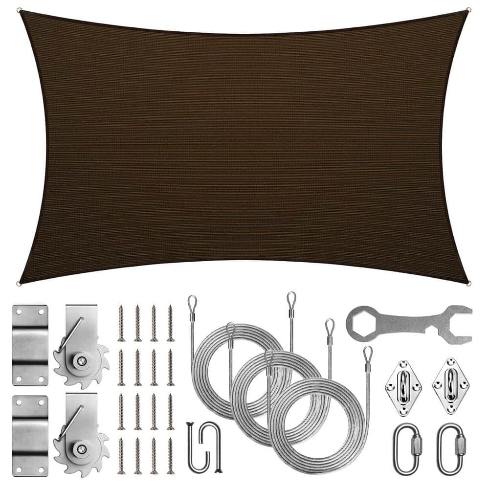 AMGO 14 ft. x 20 ft. Rectangle Sun Shade Sail with Hardware TAWAL-Brown ...