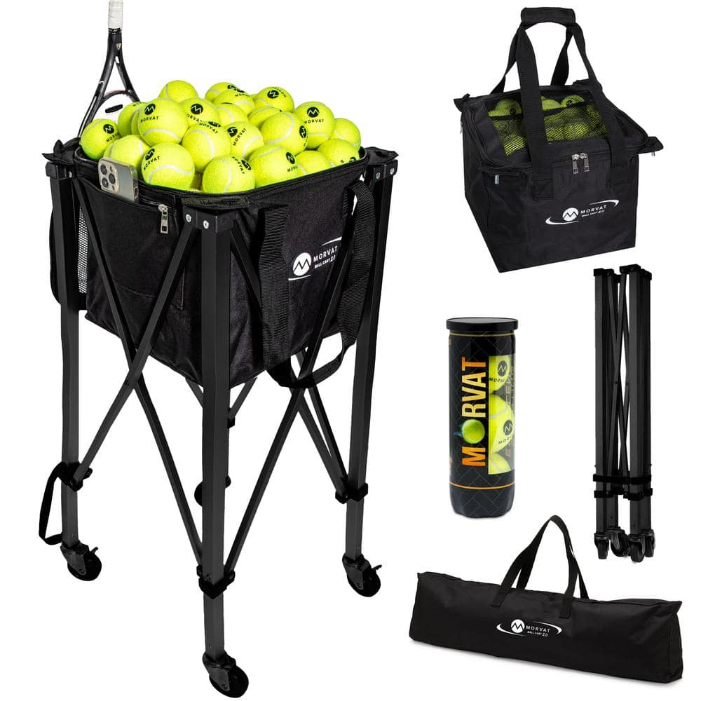 Morvat Heavy-Duty 165 Tennis Ball Cart with Bag, 3-Balls and Carry Bag ...