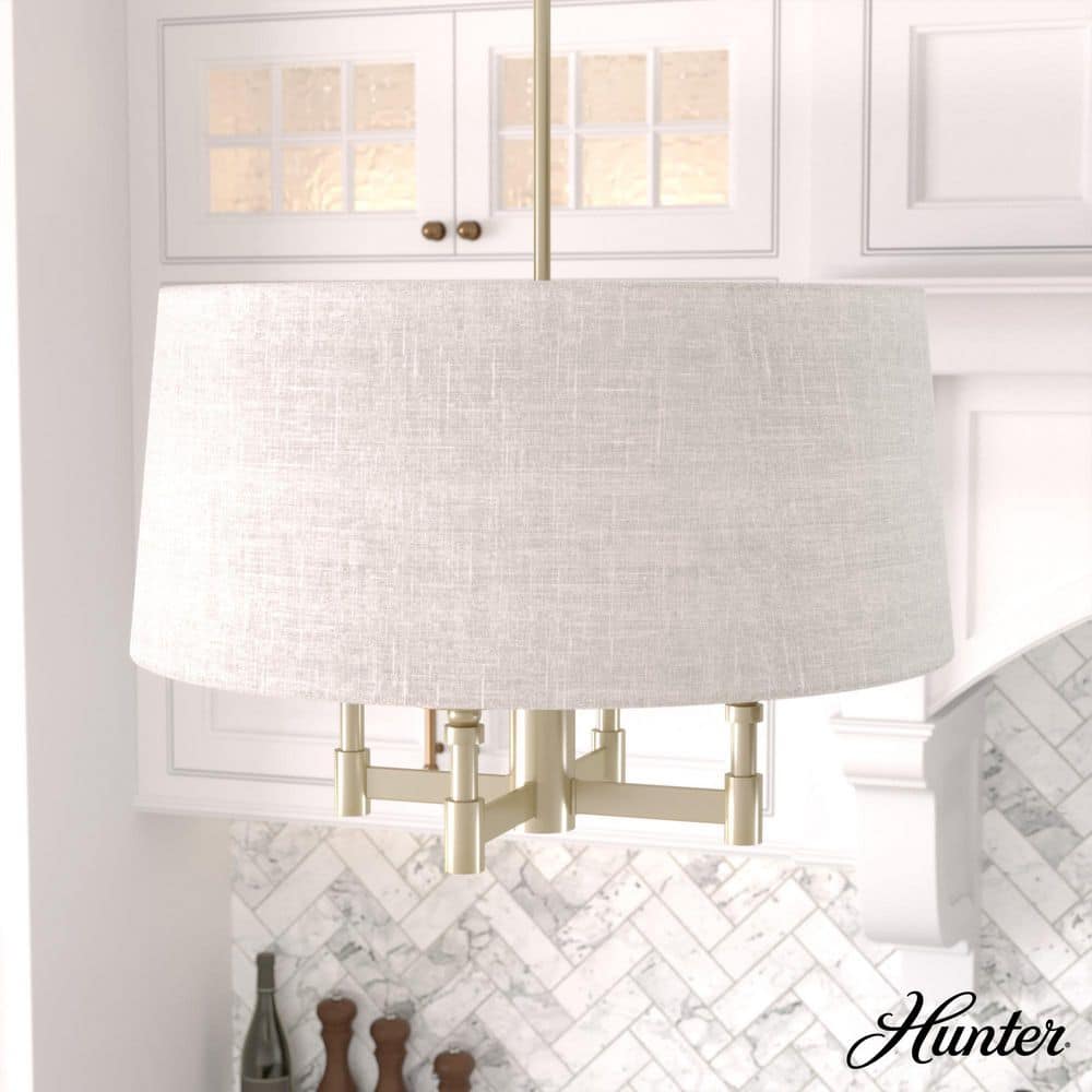 Hunter Briargrove 4-Light Painted Modern Brass Shaded Chandelier with ...