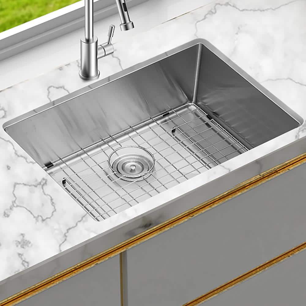 Coporesell 26 in. Undermount Single Bowl 16 Gauge Brushed Nickel ...