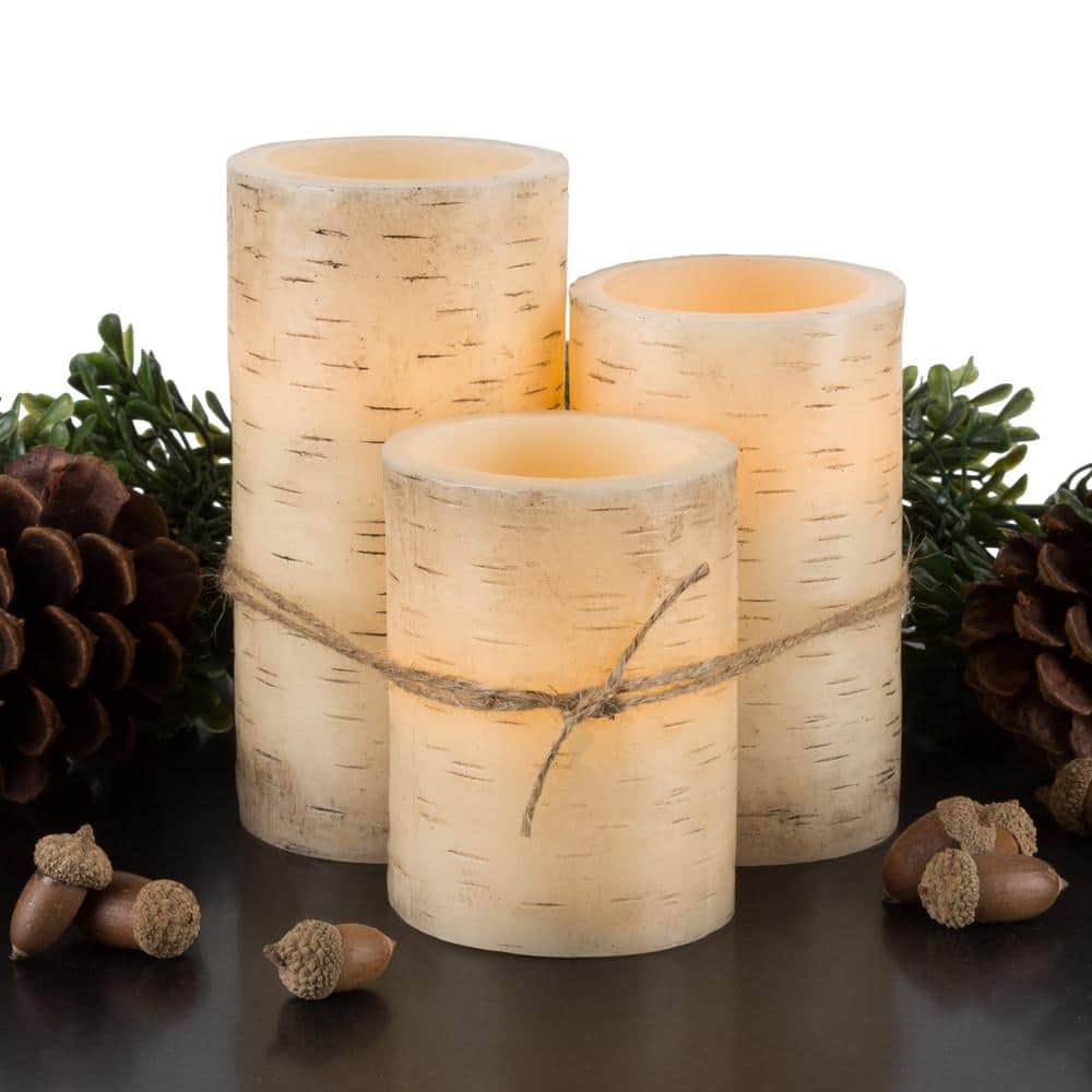 Lavish Home Cream Flameless Birch Bark Candle Set M022008 - The Home Depot
