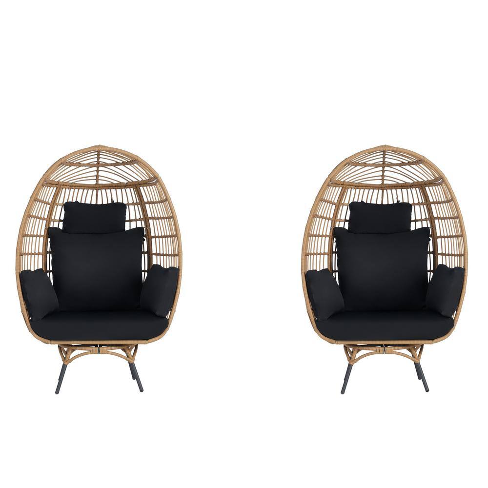 BFB 2 -Pieces Oversized Patio Brown Wicker Swivel Egg Chair, Indoor ...