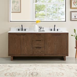Altair Clayton 60 in. Double Freestanding Washed Light Brown Bath ...