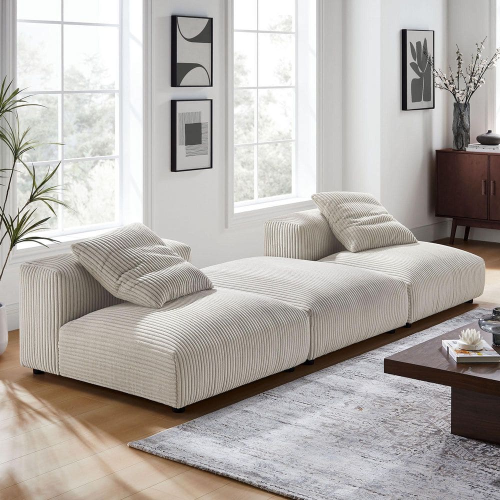 MODWAY Solace 82.7 in. Modular 3-Piece Corduroy Sectional Sofa with ...
