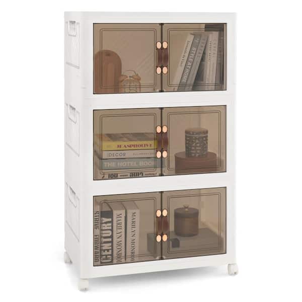 Costway White 41 in. Accent Cabinet with Lockable Wheels 3 Pack Folding ...