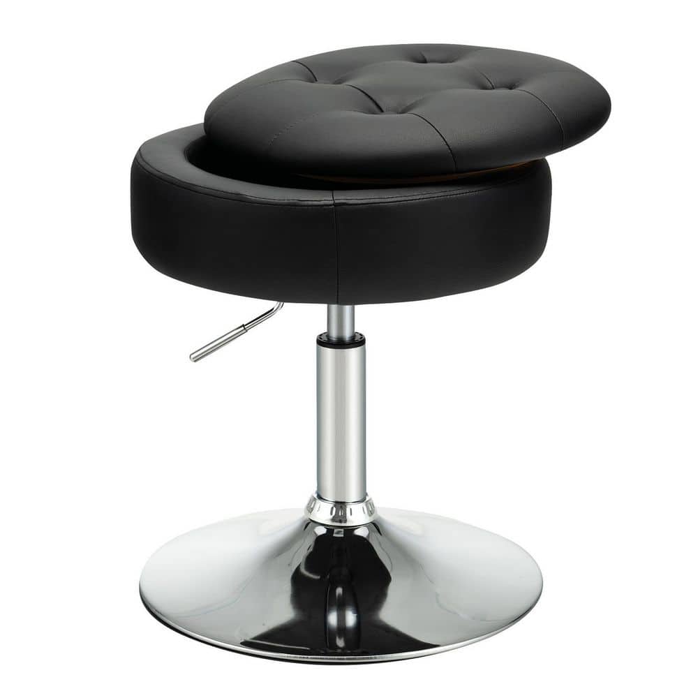 Costway Vanity Stool Adjustable 360 Swivel Storage Makeup Chair with Removable Tray Black GHMHSKU00835 The Home Depot