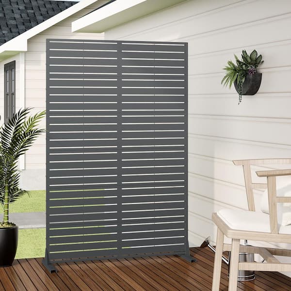 Dovelina 47 in. x 72 in. Gray Metal Garden Screens Room Divider Outdoor ...