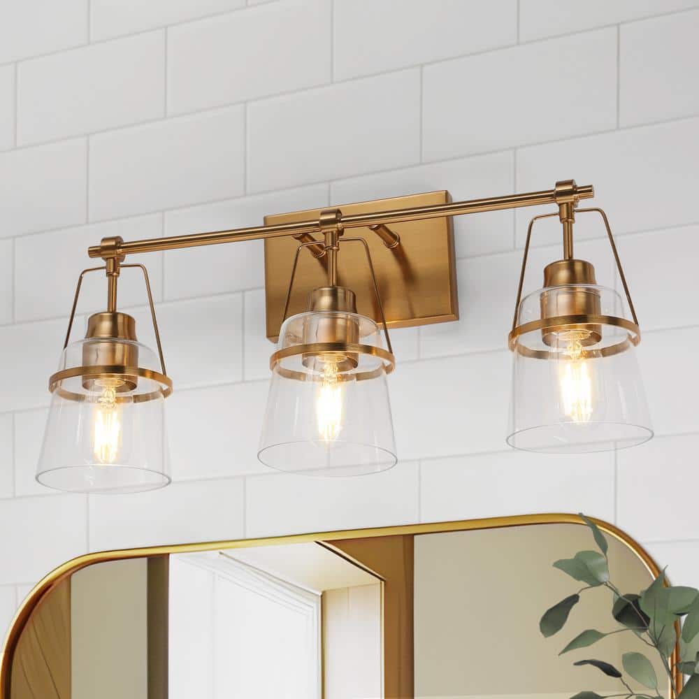 LNC Mid-Century Modern 21.2 in. 3-Light Plated Brass Vanity Light with ...