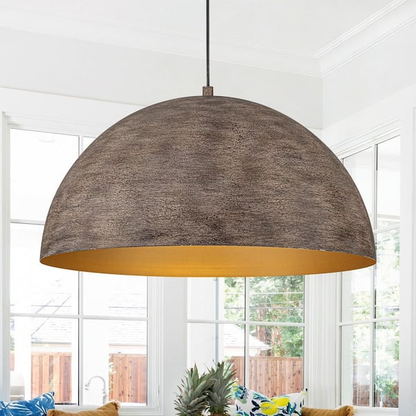 MENCOLULU 24 in. 1-Light Vintage Distressed Wood-Grain Dome Pendant ...