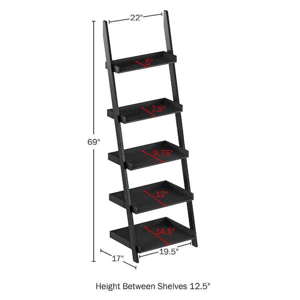 Lavish Home 69 in. Black 5 Shelf Ladder Bookcase Leaning Shelves 993067SBA The Home Depot