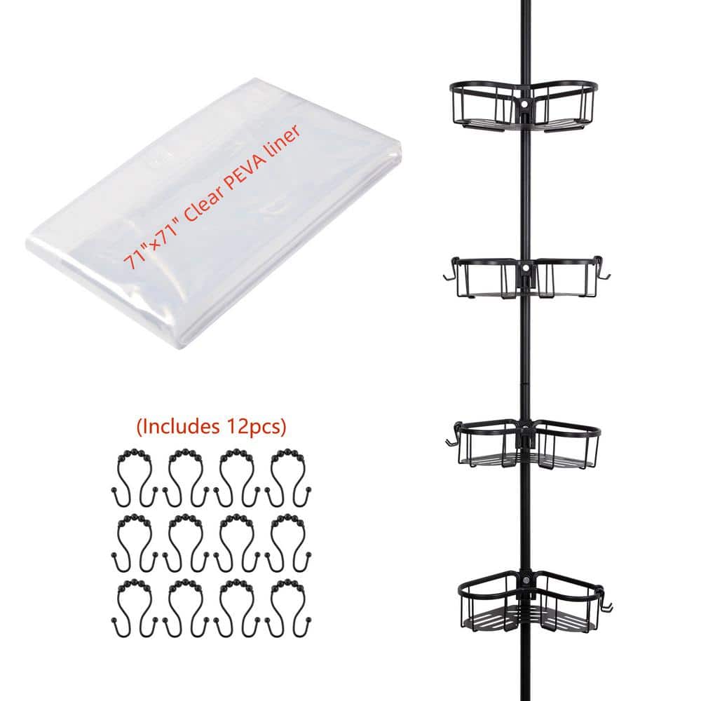 Utopia Alley Flat Shelf Tension Rod Shower Caddy, 4-Adjustable Shelves ...