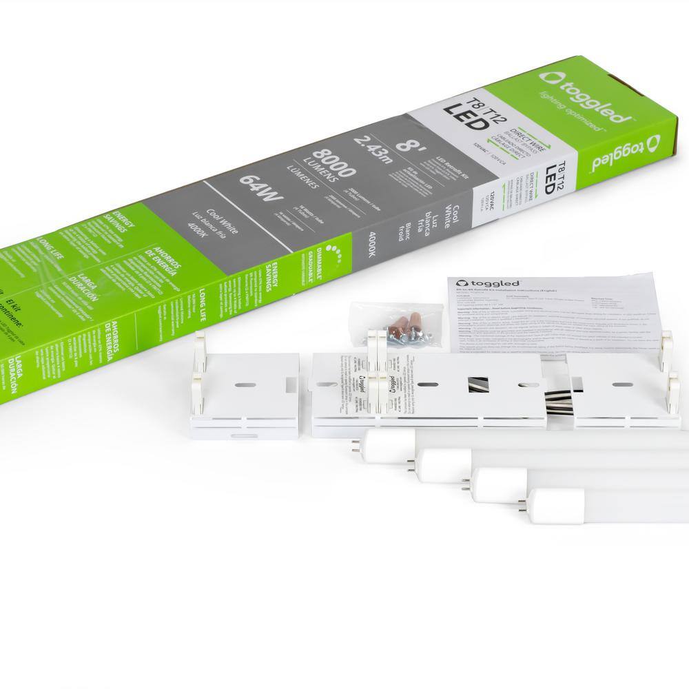 toggled 64-Watt 4 ft. Dimmable Linear LED Light Bulb Retrofit Conversion Kit Replaces 8 ft. T8 ...