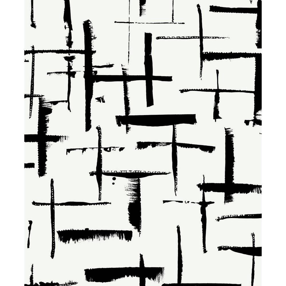 NextWall Ebony and Eggshell Crosshatch Abstract Vinyl Peel and Stick ...