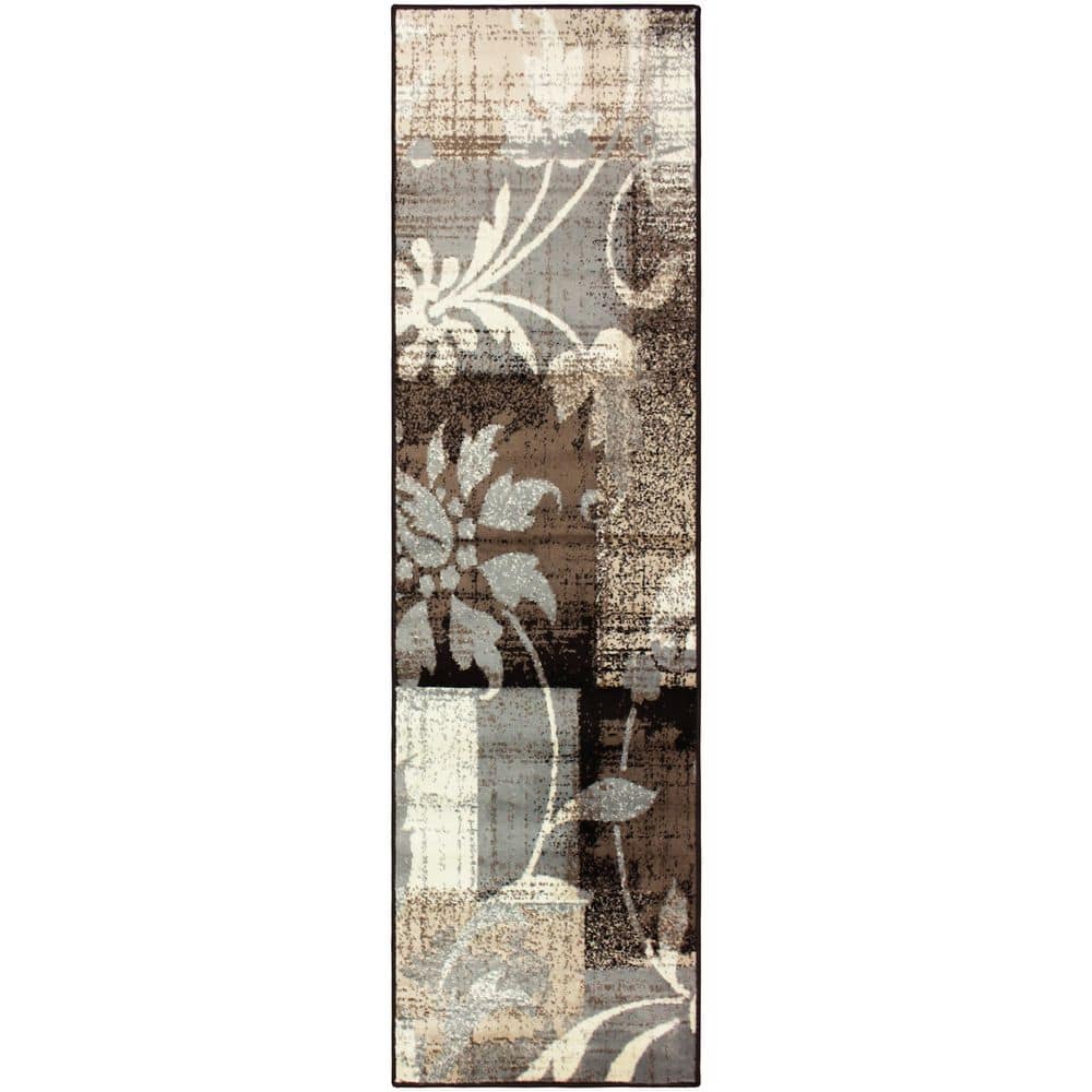 SUPERIOR Pastiche Chocolate 2 ft. 7 in. x 10 ft. Floral Patchwork ...