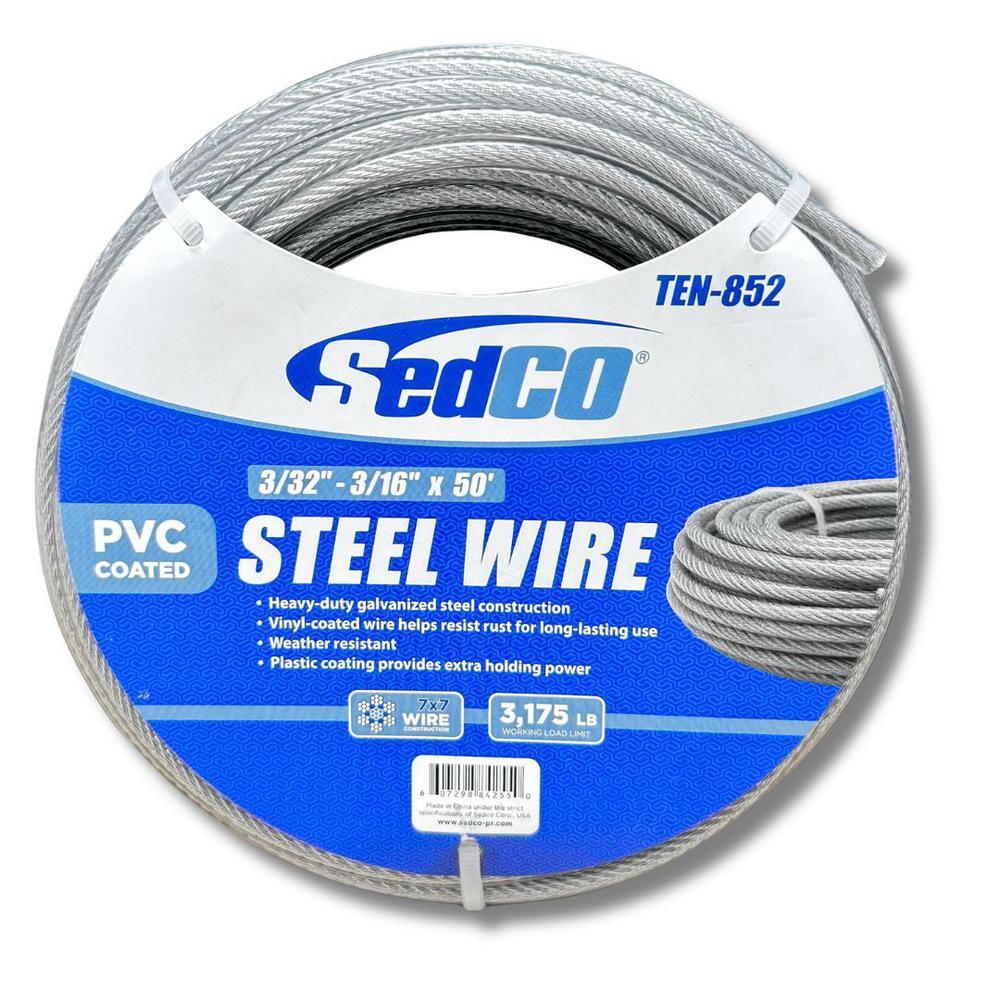 Sedco 1/8 in. Vinyl Coated to 3/16 in. x 50 ft. Galvanized Steel Wire ...