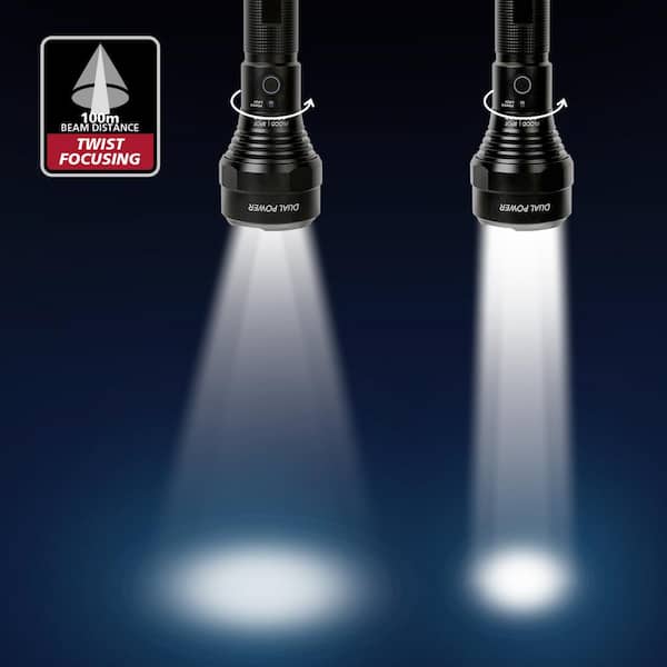 Husky 10000 Lumens Dual Power Focusing Aluminum Rechargeable Flashlight ...