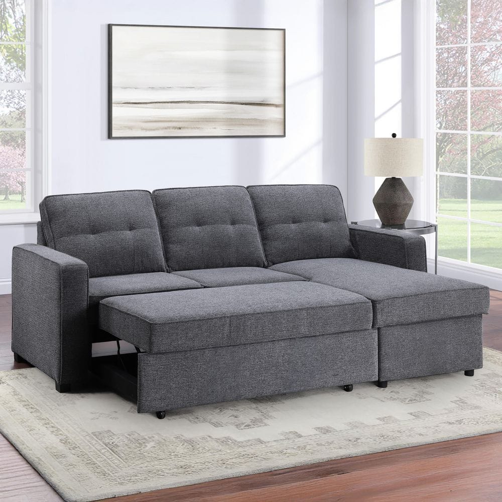Steve Silver Noah 88 in. Grey Polyester Full Sleeper Sofa Bed NOA800G-CHOFA - The Home Depot