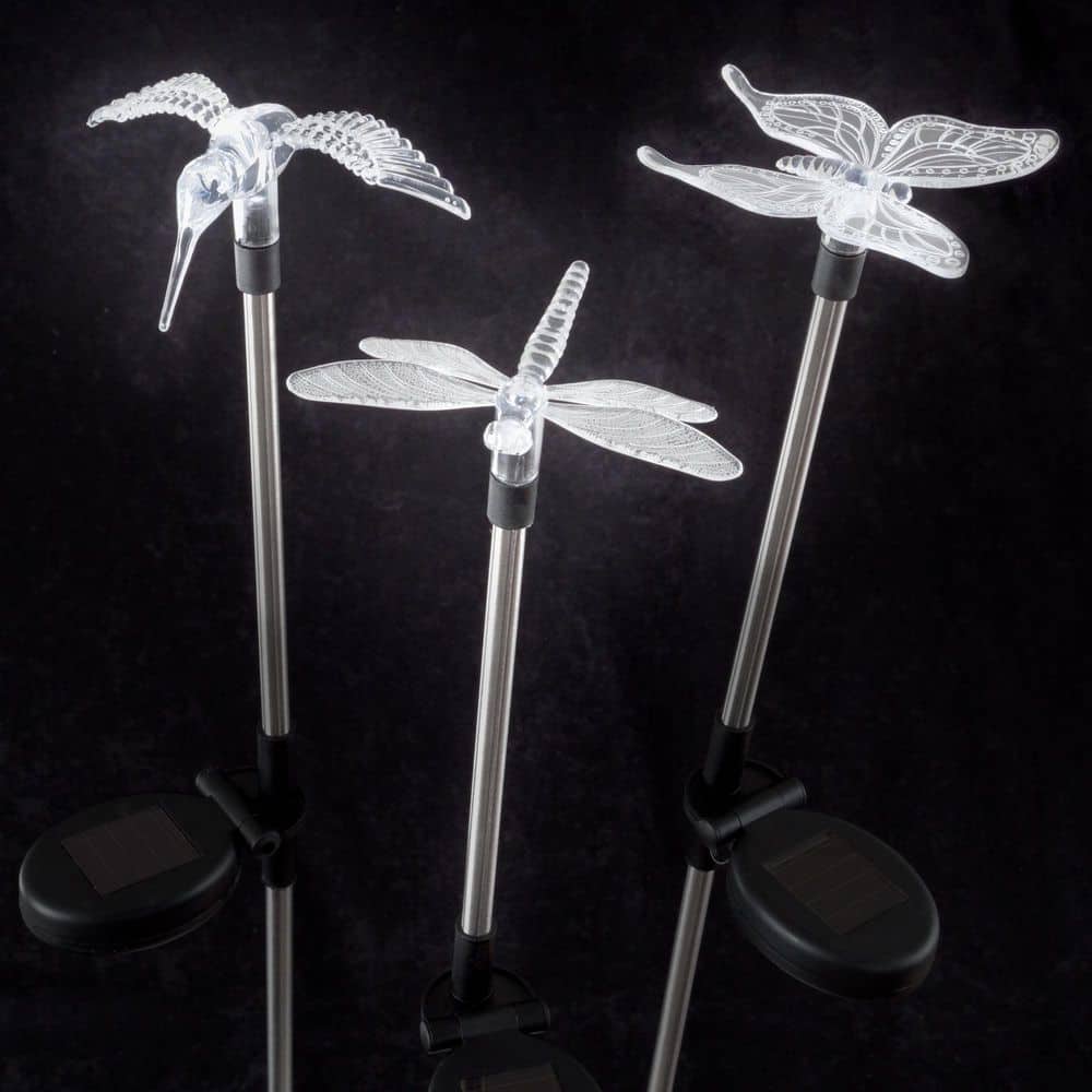 Pure Garden Solar Powered Stainless Steel Butterfly, Hummingbird, and ...